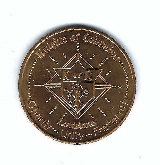 1968 LOUISIANA KC KNIGHTS OF COLUMBUS FATHER McGIVNEY BRONZE COIN MEDAL ...