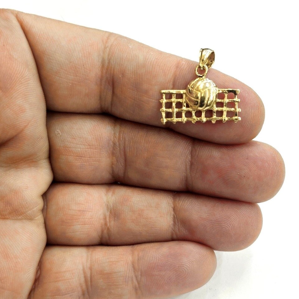 14k yellow Gold volleyball and net Pendant charm sport game fine ...