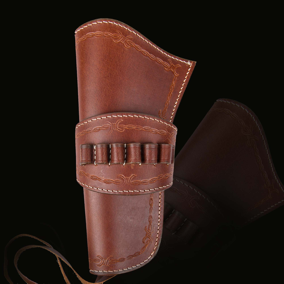 22/44/45/38/357CAL Leather Western Tooled Holster Drop Loop Rig Sass ...