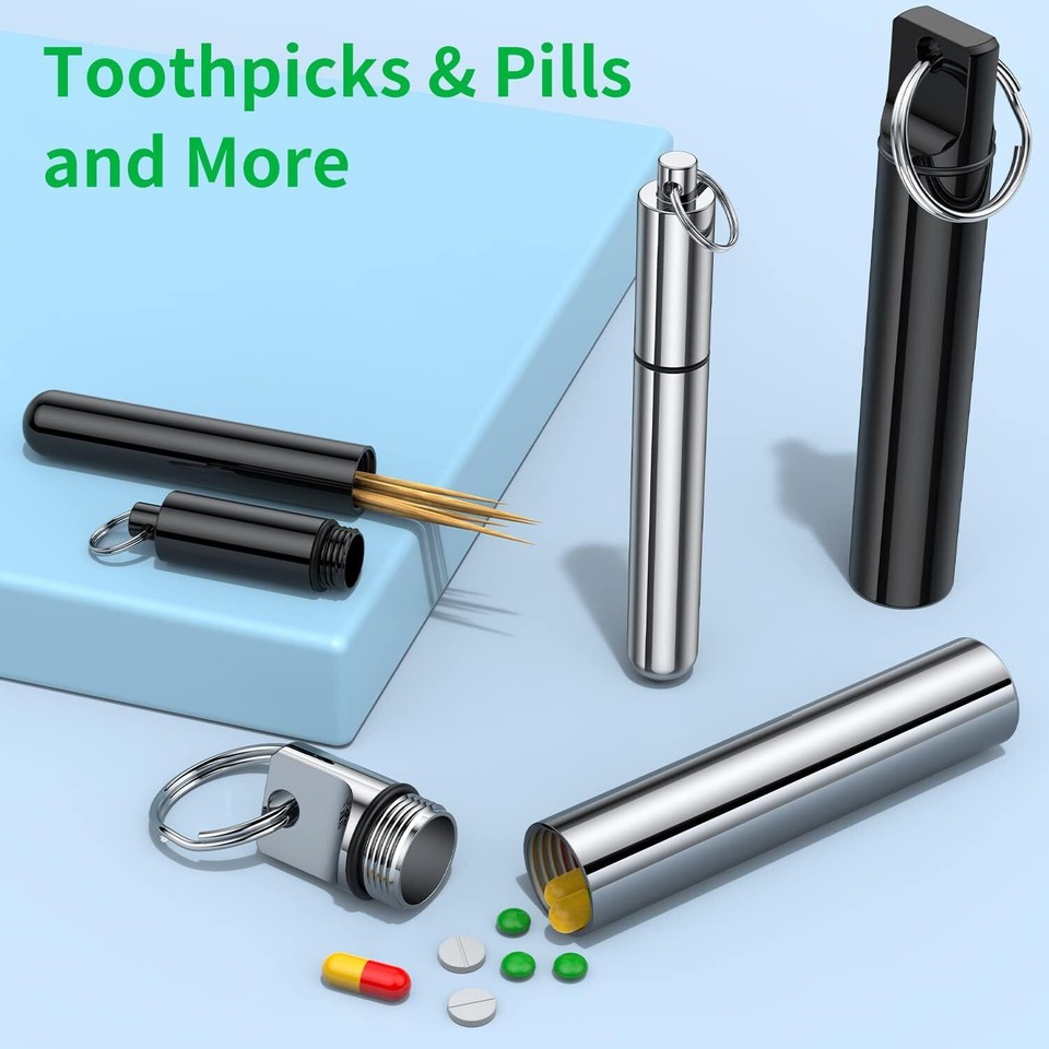 4 Pieces Metal Portable Toothpick Holder, Aluminum Alloy Pocket ...