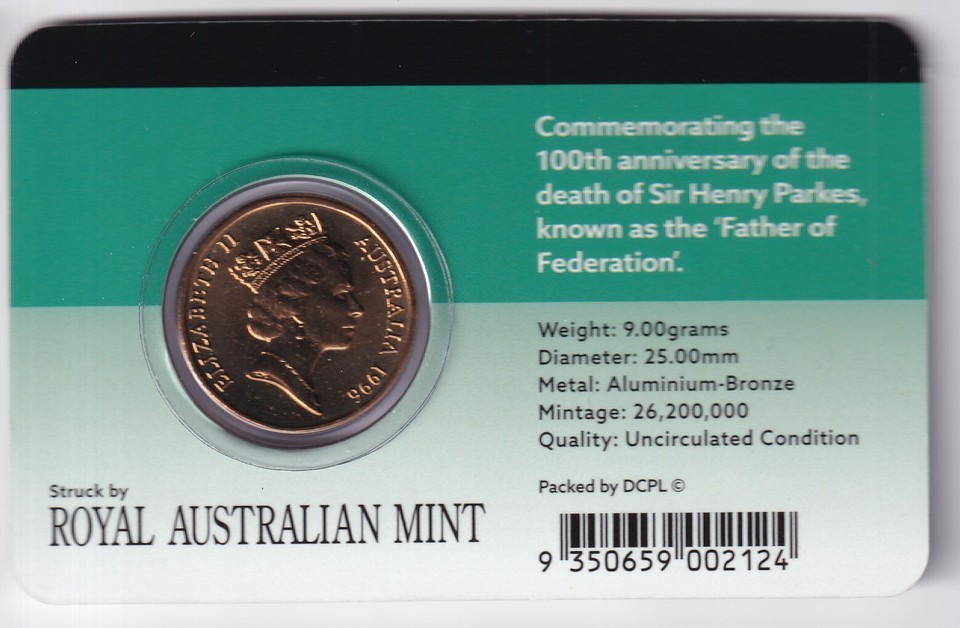 AUSTRALIAN: 1996 $1 SIR HENRY PARKES FATHER OF FEDERATION UNC COIN # ...