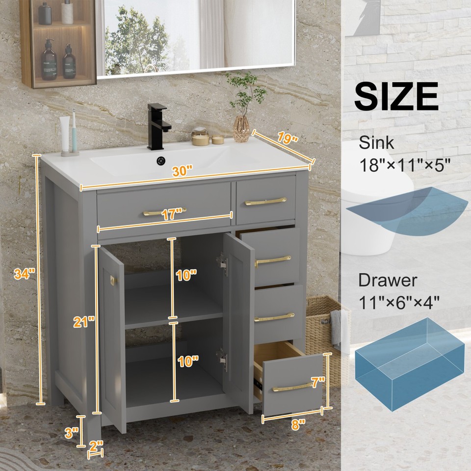 Eclife Bathroom Vanity Cabinet Set with Drop in Ceramic Vessel Sink ...