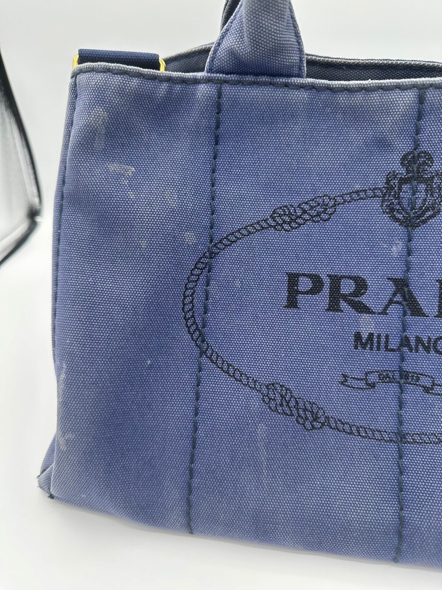Prada Large Canapa Logo Blue Canvas Tote with shoulder strap Prada Large Canapa Logo Blue Canvas Tote with shoulder strap