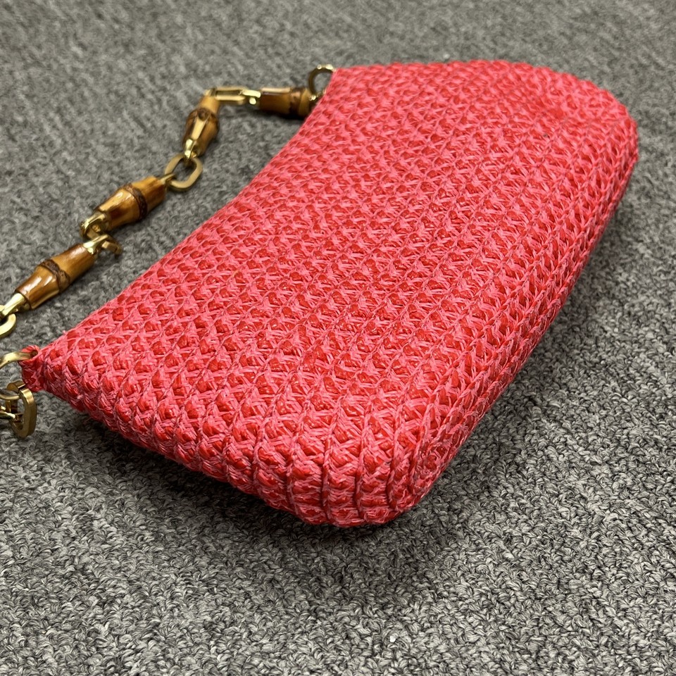 Eric Javits Handbag Pink Straw Pochette Bamboo Chain Shoulder Bag | eBay