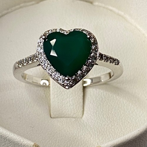 Green Onyx And White Zircon Sterling Silver Ring .62ctw, Engagement ...