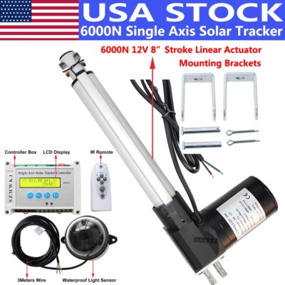 6000N Single Axis Solar Tracker Kit W/8" Linear Actuator Controller Sun ...