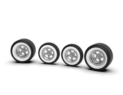 1:25 Five Spoke Front And Rear Wheels On White Wall Pie Crust Tires | eBay