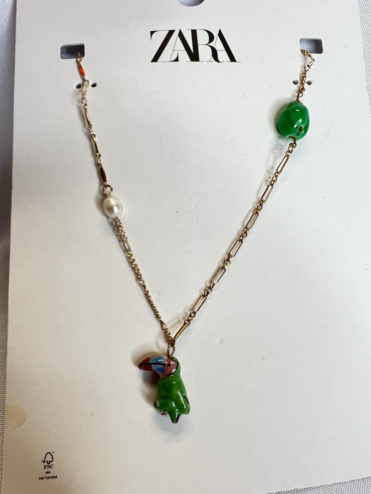 Zara Parrot Pearl Shells Ceramic Gold Toned Necklace | eBay