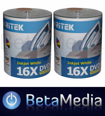 200 x Ritek Blank DVD-R media 16X 4.7GB Full Hub Printable DVD -R Discs ...