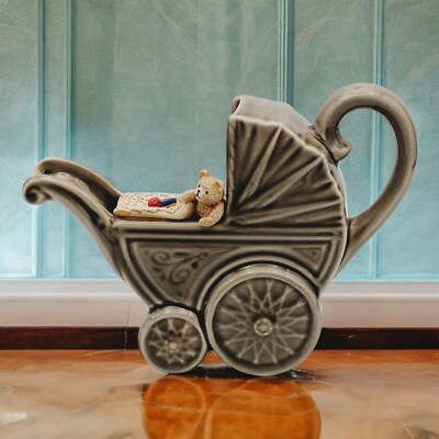 Vtg Park Rose Bridlington Pitcher Creamer Baby Buggy Pram Teddy Bear ...