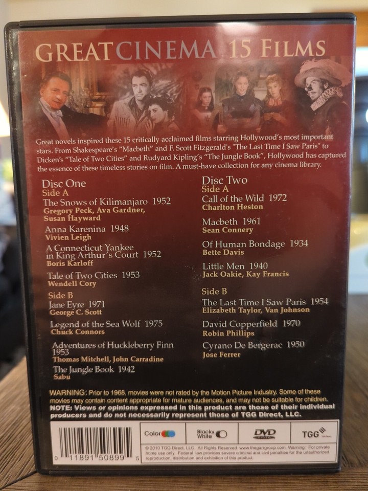 Great Cinema: 15 Classic Films [4 Disc Set] [DVD] LIKE NEW CONDITION ...