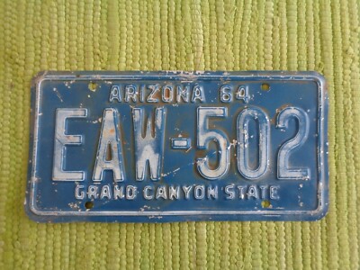 1964 Arizona License Plate AZ Grand Canyon State 64 Tag EAW-502 | eBay