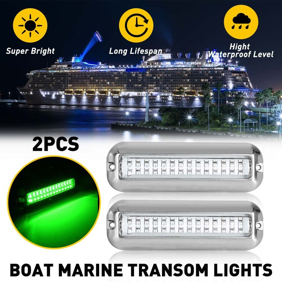 Pair Marine Boat LED Deck Courtesy Lights Transom Stern Light Green ...