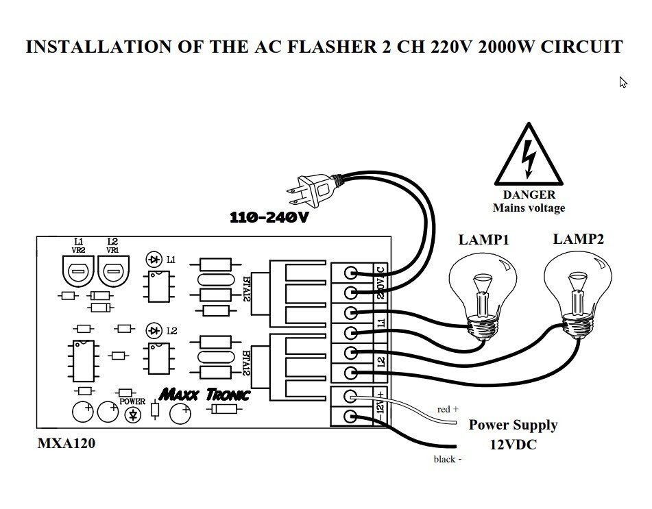 AC Flasher 2 CH 110-240VAC 2000W Flash Timing Adjustable 0.3-5 Seconds ...
