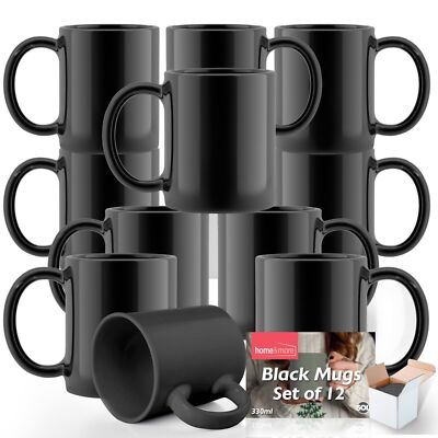 12-48pk Plain BLACK Mugs 11oz Large Coffee Tea Set of Blank Bulk Cups ...