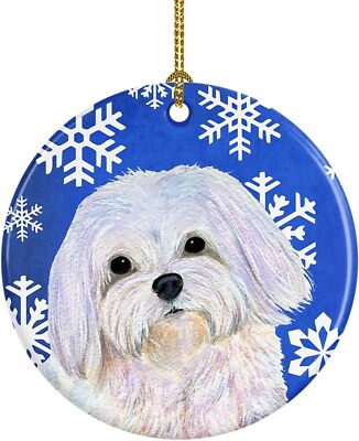 Maltese Winter Snowflakes Holiday Christmas Ceramic Ornament Caroline's ...