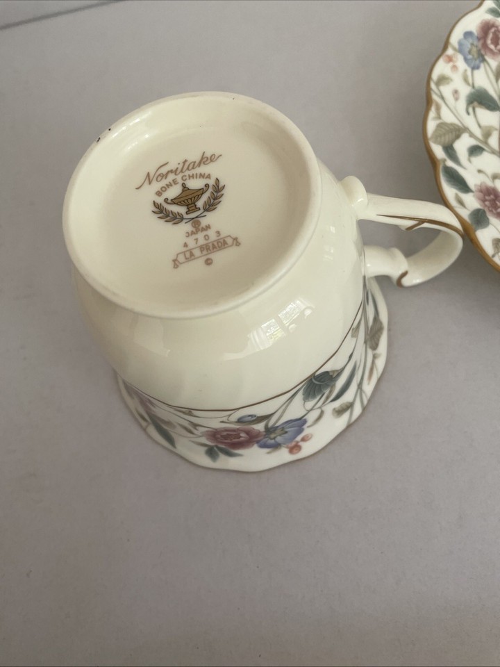 Noritake La Prada Bone China Floral Gold Trim Tea Cup & Saucer Set ...