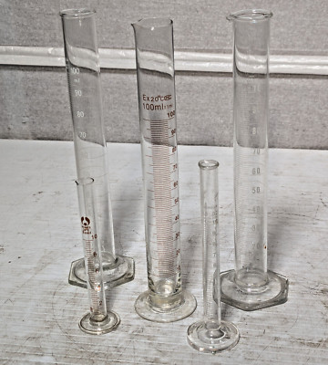 Lot of 5: Asstd Lab Glass Graduated Cylinders 20°C, Boro, Bomex, Pyrex ...