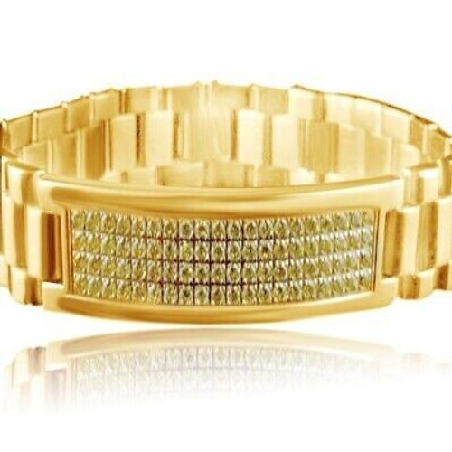 Men 14K Gold Finish Canary Simulated Diamond Bracelet | eBay