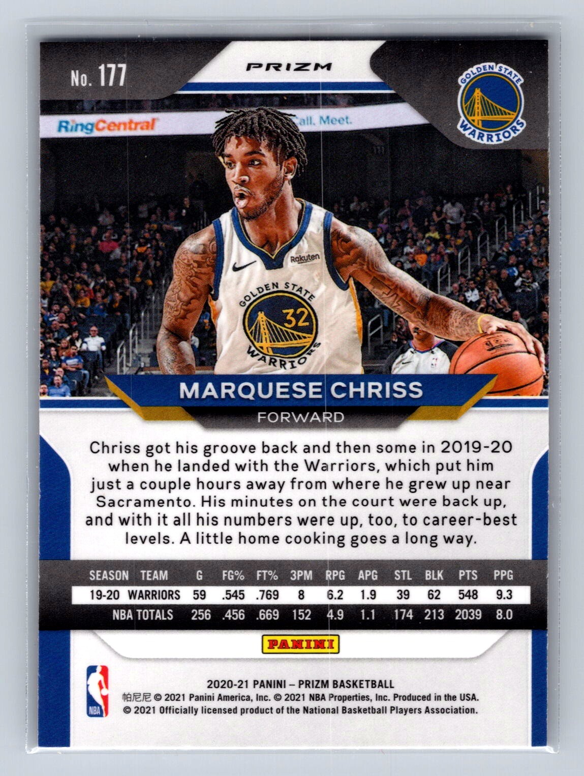 2020-21 Panini Prizm #177 Marquese Chriss Red Ice Prizms Golden State ...
