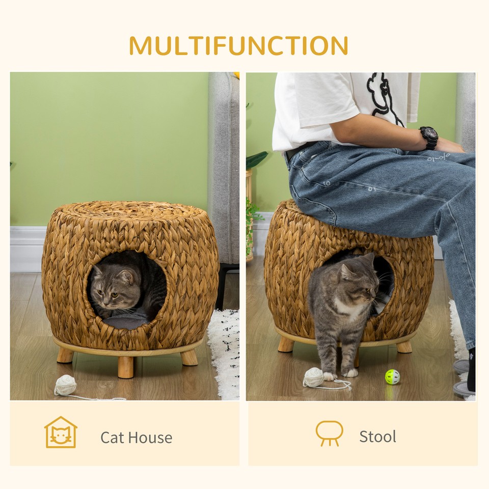 Rattan Cat House Stool, Wicker Kitten Bed for Outdoors and Indoors w ...