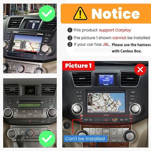 For 2008-2013 Toyota Highlander Apple Carplay Car Radio Android 12 GPS JBL 2+32G | eBay