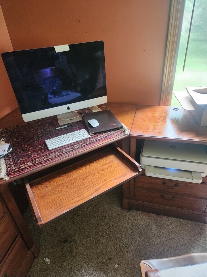 Nice Solid Oak Corner Desk With Printer Cabinet | eBay
