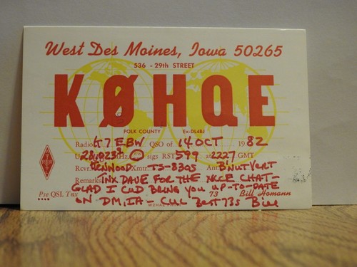 Ham Radio K0HQE Bill Homann Vintage Lithograph Postcard Posted 1982 A27 ...