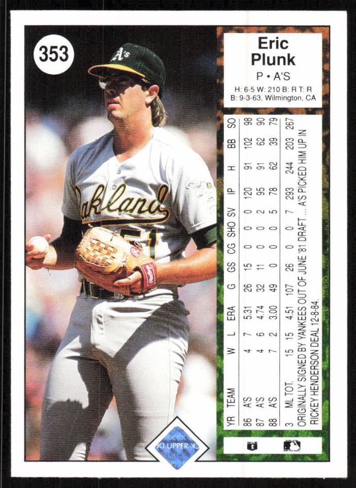 1989 Upper Deck #353 Eric Plunk - FREE SHIPPING | eBay