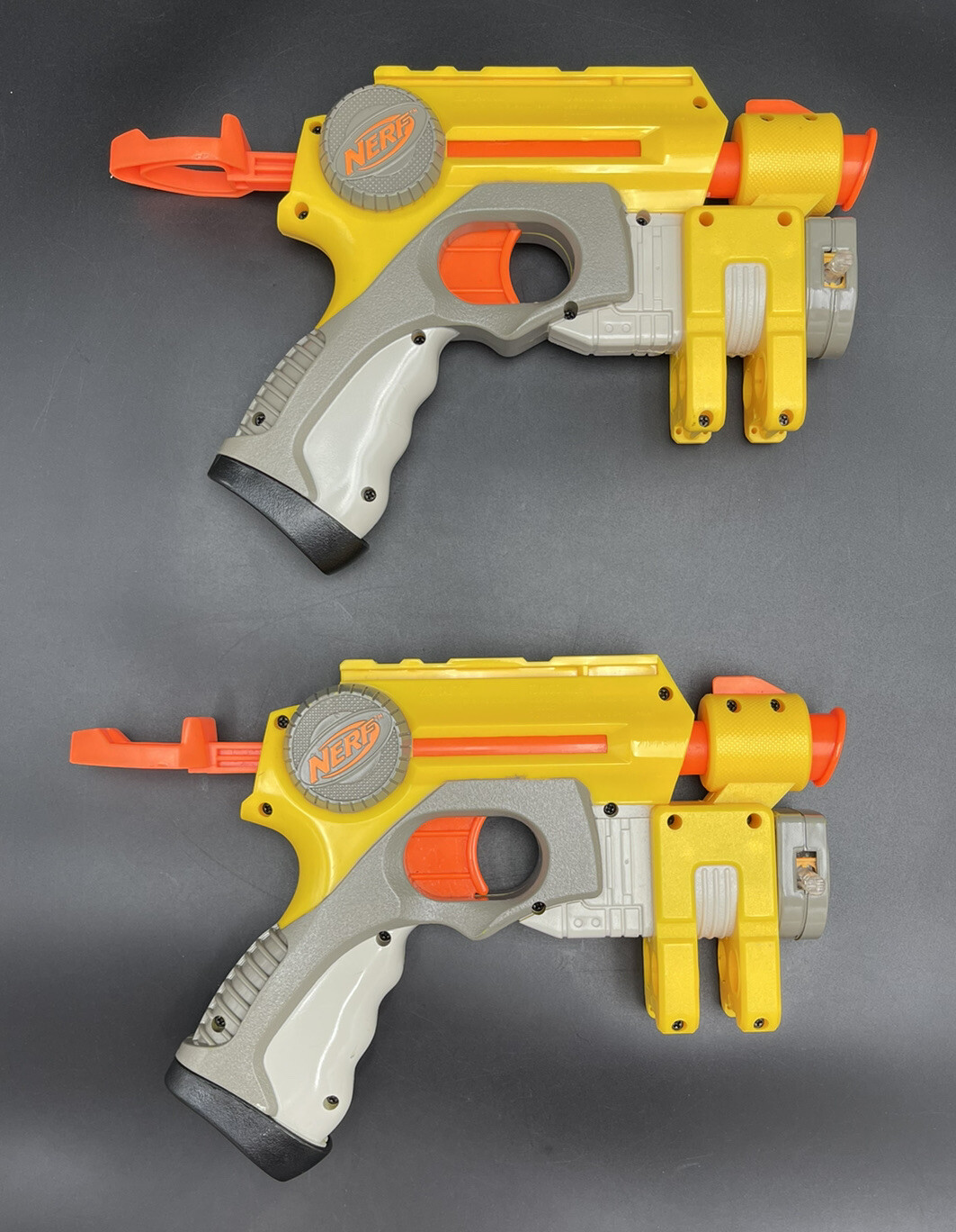 Nerf Pull Back Pistol Gun Blaster Shooter 2004 Lot of 2 Yellow Gray C ...