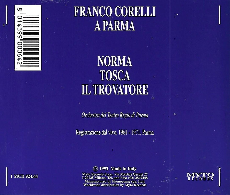 Franco Corelli A Parma - Norma/Tosca/Il Trovatore - Parma 1961-1971 (CD ...
