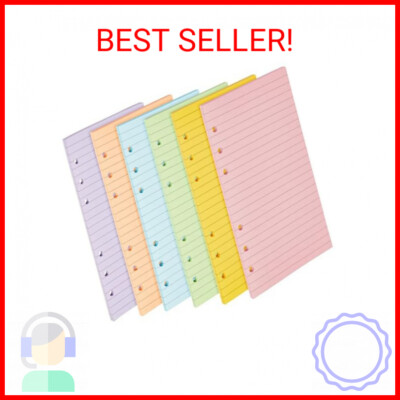 6 Pack Colored A6 Lined Binder Paper (240 Sheets/480 Pages), 6 Ring ...
