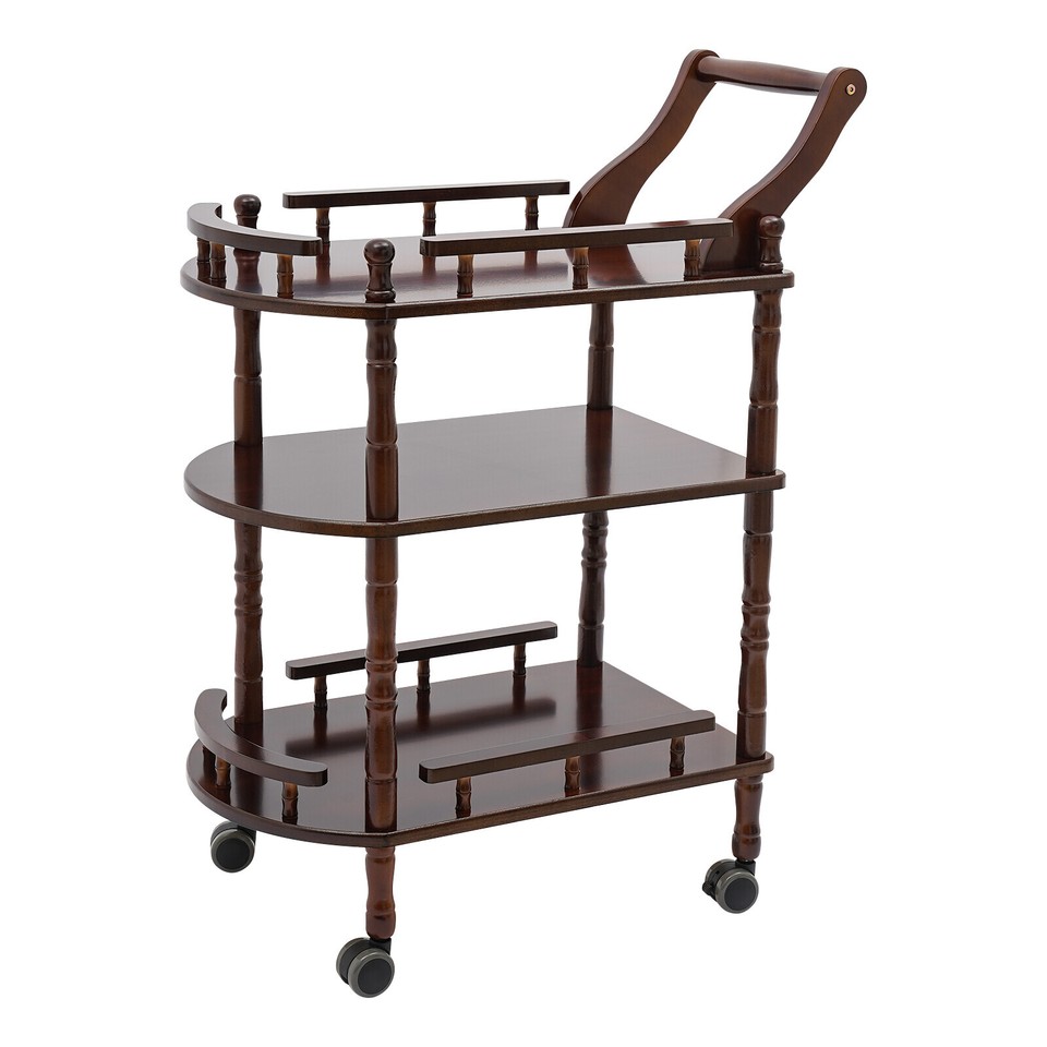 3-Tier Rolling Kitchen Trolley Cart Wood PU Storage Drawers Shelves ...