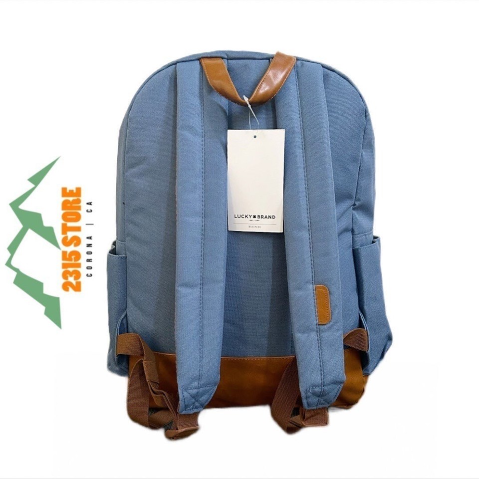 Lucky Brand “Good Fortune” Laptop Backpack Blue w/ Brown Leather. NEW ...