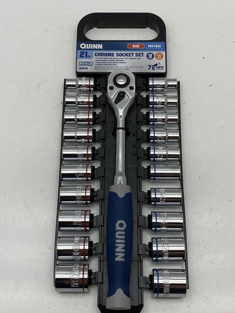 Quinn 21 PC Chrome Socket Set Item No 64538 SAE Metric Quick Release ...