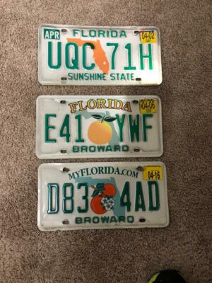 FLORIDA 'SUNSHINE STATE' LICENSE PLATES BROWARD CNTY (Set of 3) 2002 ...