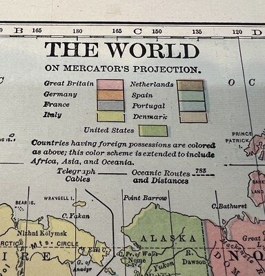 1912 Color Country Map of the World on Mercator's Projections | eBay