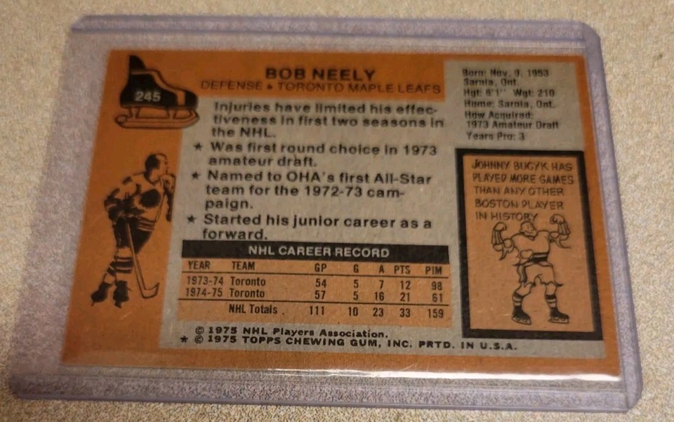 BOB NEELY SIGNED 1975-76 TOPPS HOCKEY CARD #245 TTM AUTOGRAPH AUTO ...