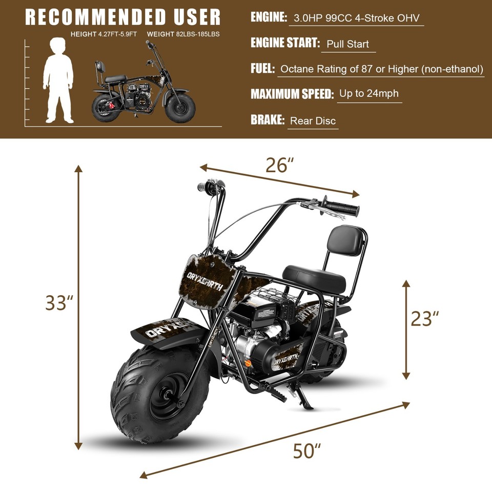 Oryxearth 99CC Mini Dirt Bike, Adult 4-Stroke Gas Powered Off Road ...