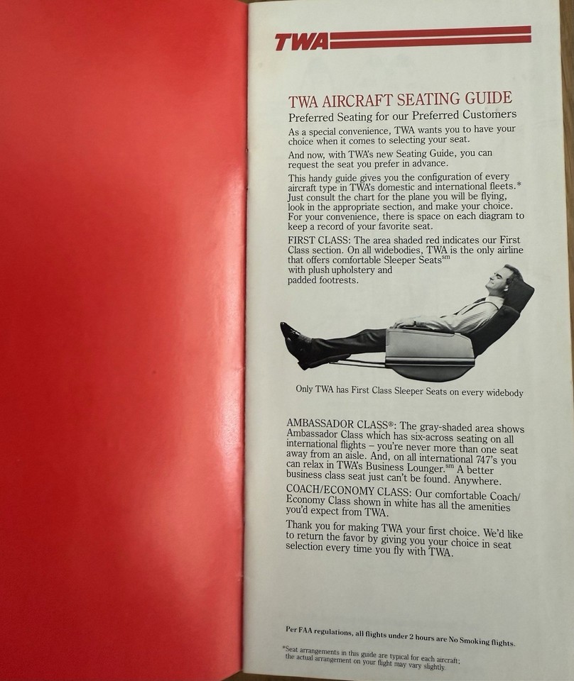 1988 TWA TRANS WORLD AIRLINES SEAT CHART B747 L1011 BROCHURE VINTAGE | eBay