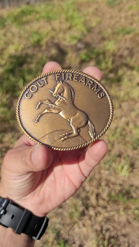 Vintage Colt Firearms Brass Belt Buckle - Rampant Colt Logo (1st ...