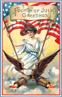 4th July Fourth Liberty Lady, Cannons, Eagle, Flag Reproduction ...
