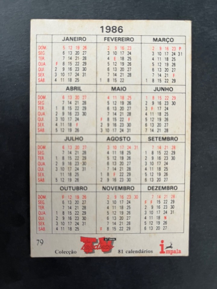 Vintage 1986 pocket calendar U2 Music Impala TV topdisco Portugal 79 ...
