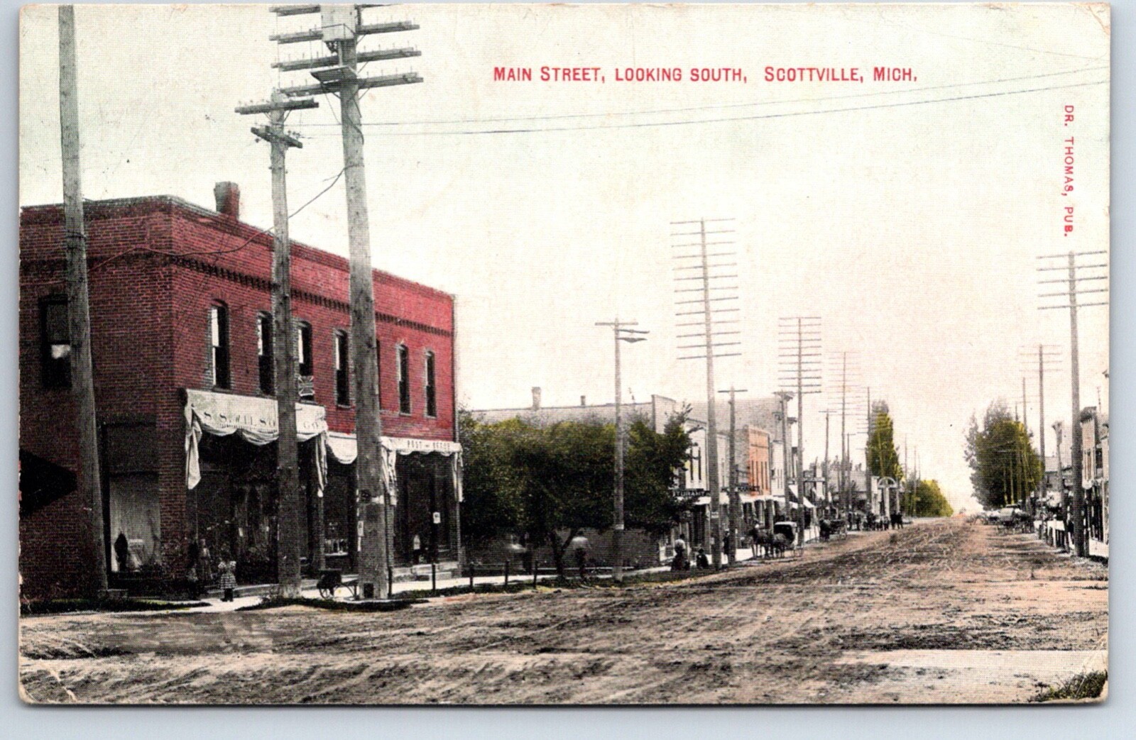 Postcard Michigan Scottville Main Street looking South Horse Drawn ...