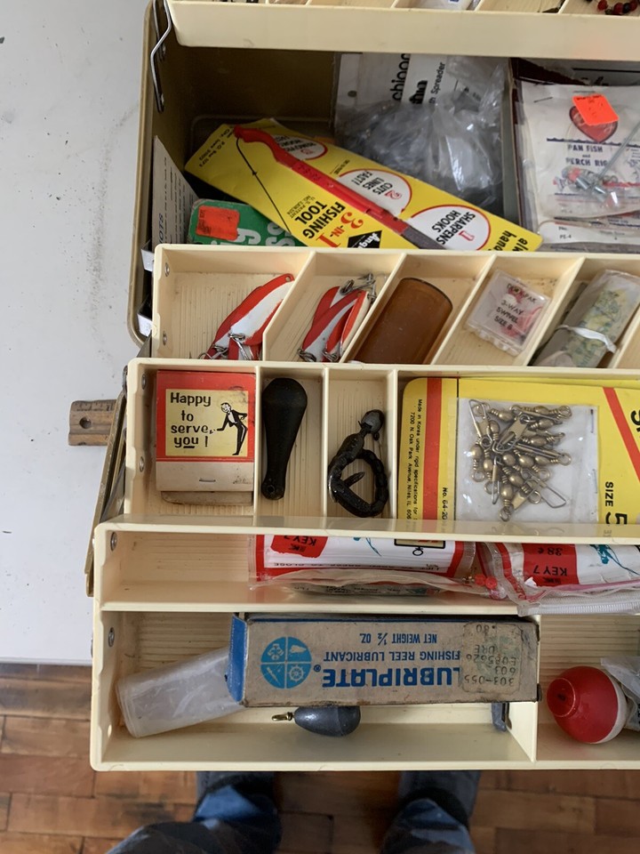 Vintage Old Pal tackle box loaded with lures, hooks, terminal tackle ...
