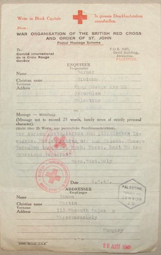 Israel Army Letter Palestine 1942 WWII Red Cross German Hungary ...