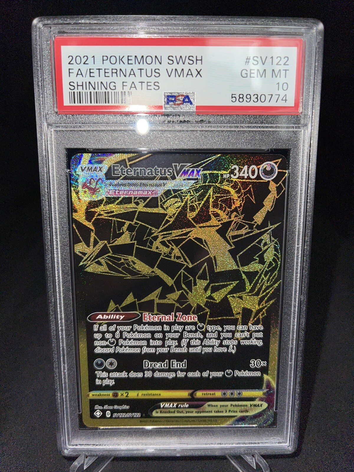 Pokemon Shining Fates Full Art Eternatus Vmax Card SV122 *GEM MINT PSA ...