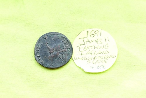 1691 IRISH FARTHING James II (1685 - 1691) Limerick HiberИia Coin S6595 ...