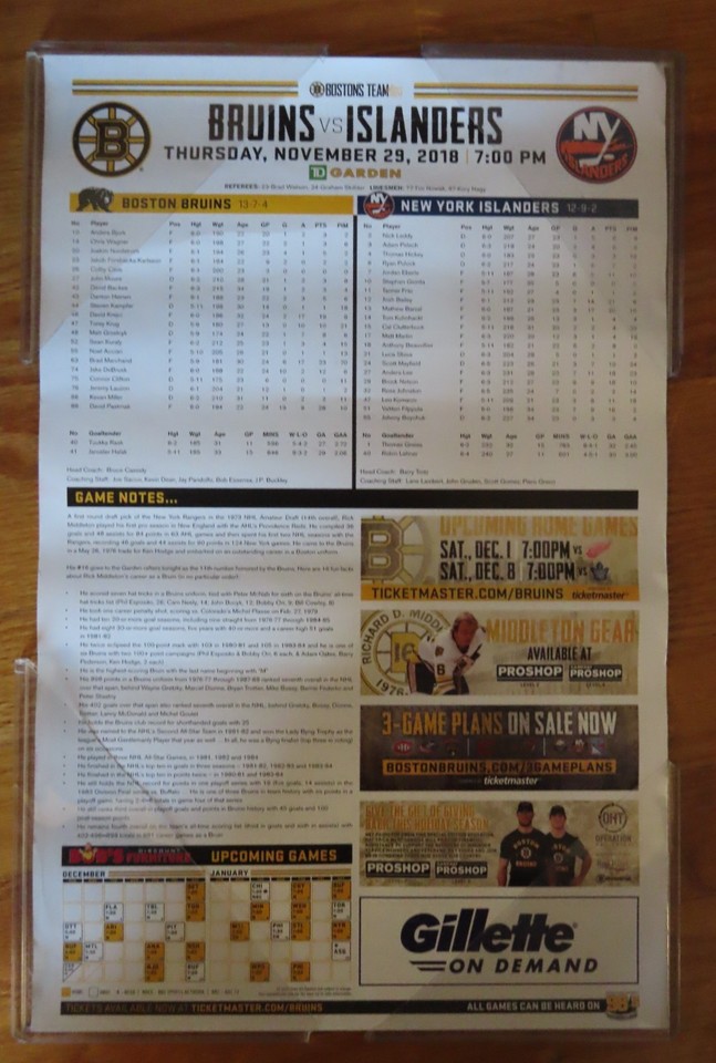 RICK MIDDLETON No. 16 BOSTON BRUINS Retirement November 29 2018 Poster ...