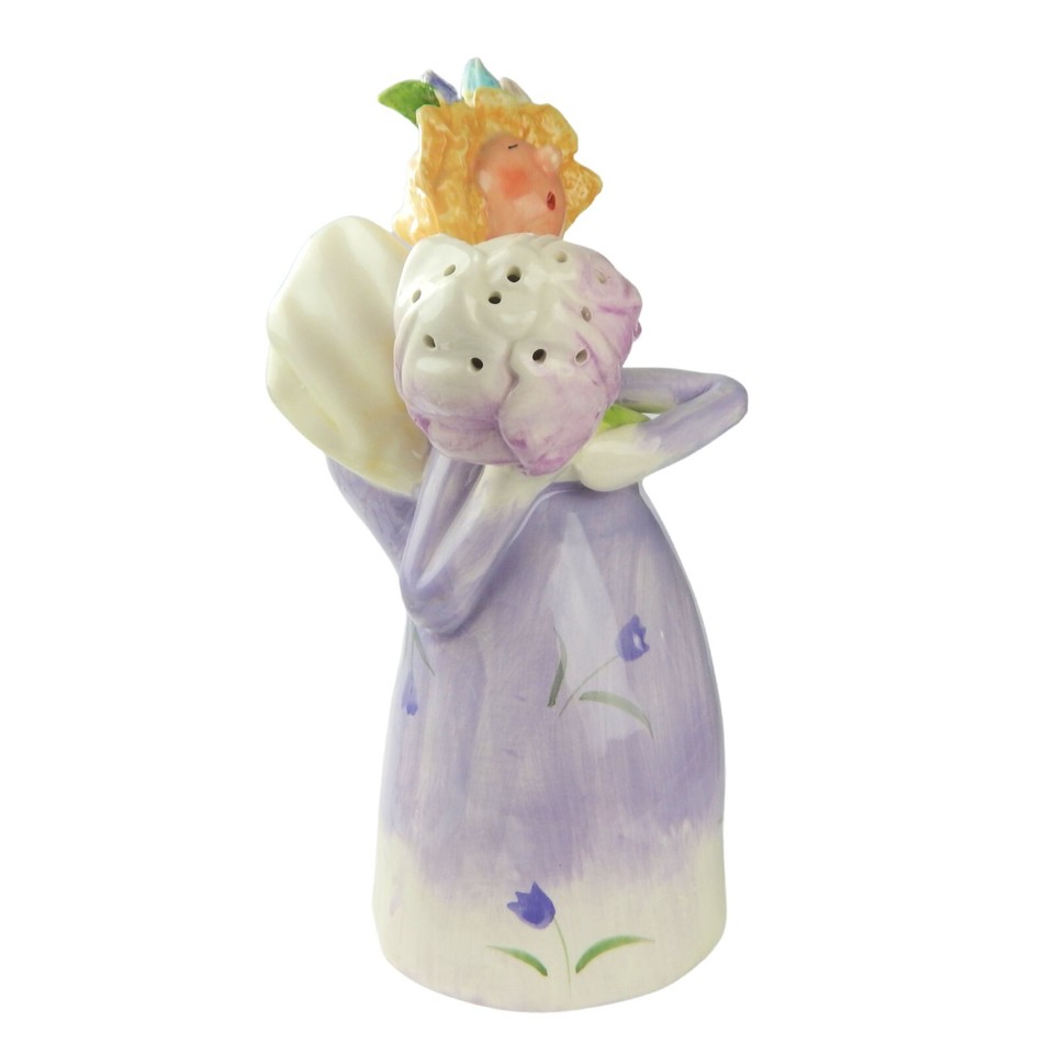 Fairy Angel Pitcher w Flower Watering Can Ceramic Pottery Light Purple ...